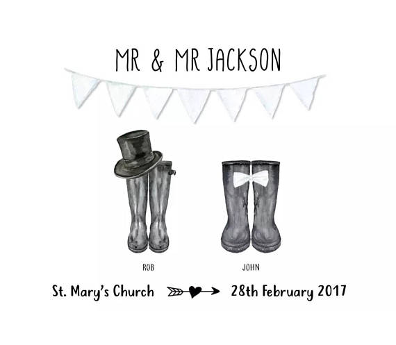 Framed Personalised Wedding Wellies Print – Mermaid Marys